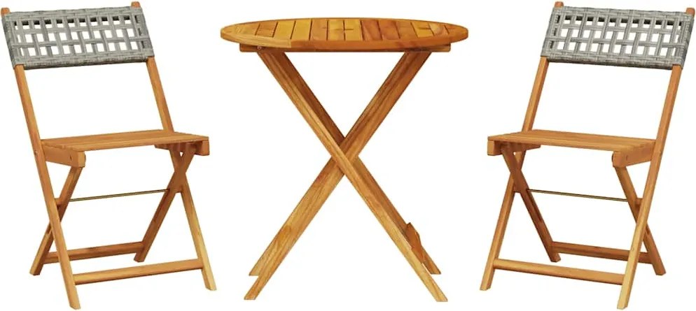 3dílný bistro set šedý polyratan a masivní dřevo 3281839