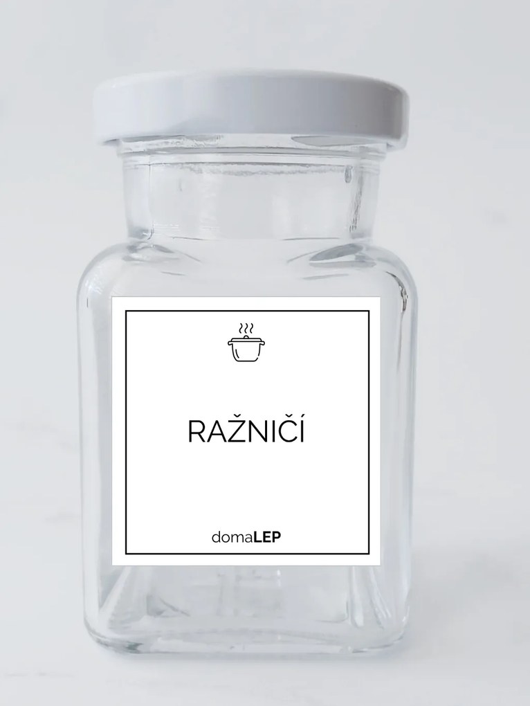 Samolepka na kořenky RAŽNIČÍ bílá 5 × 5 cm základní písmo