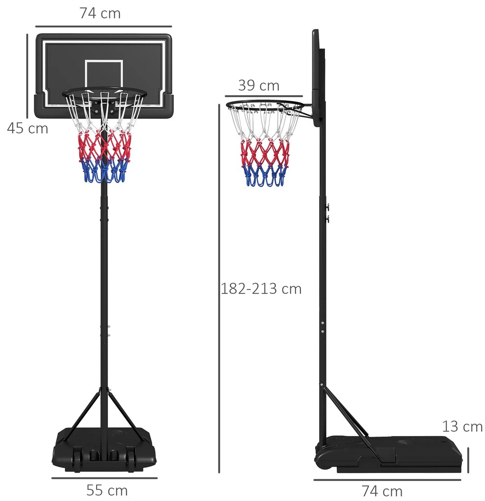 SPORTNOW basketbalový koš se stojanem 220-250 cm výškově nastavitelný s kolečky nerozbitná zadní deska pro zahradu a sportoviště | Aosom.de