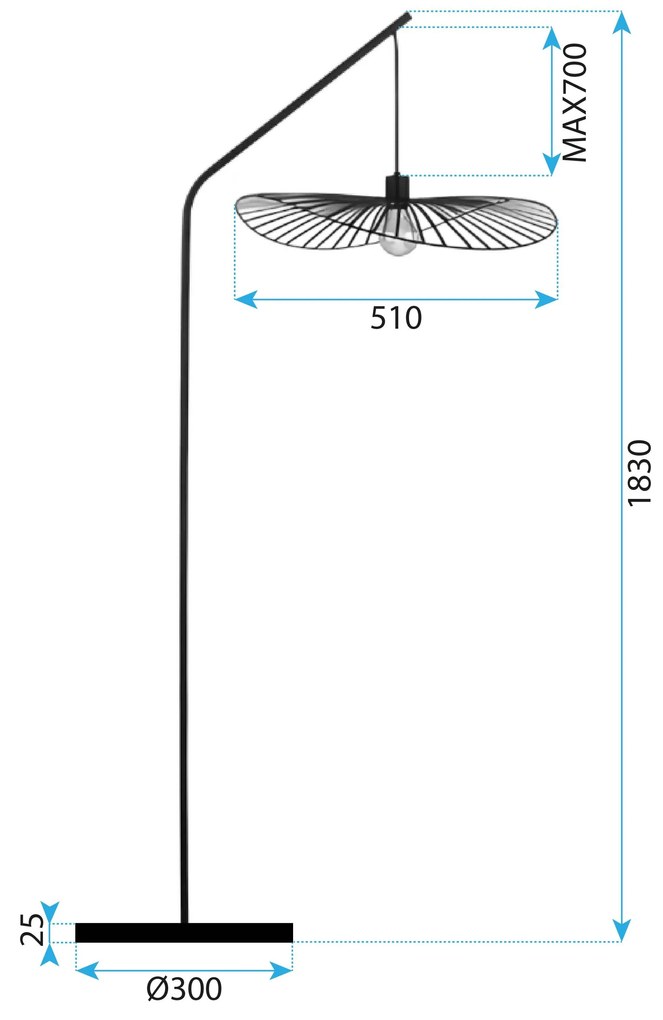 Toolight Toolight, stojací lampa 183cm, 1xE27, APP1844-1F, černá, OSW-07065