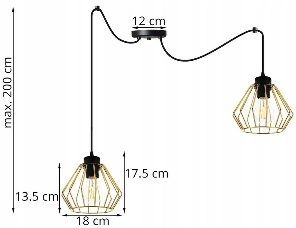 Závěsné svítidlo NUVOLA SPIDER 1, 2x zlaté drátěné stínítko