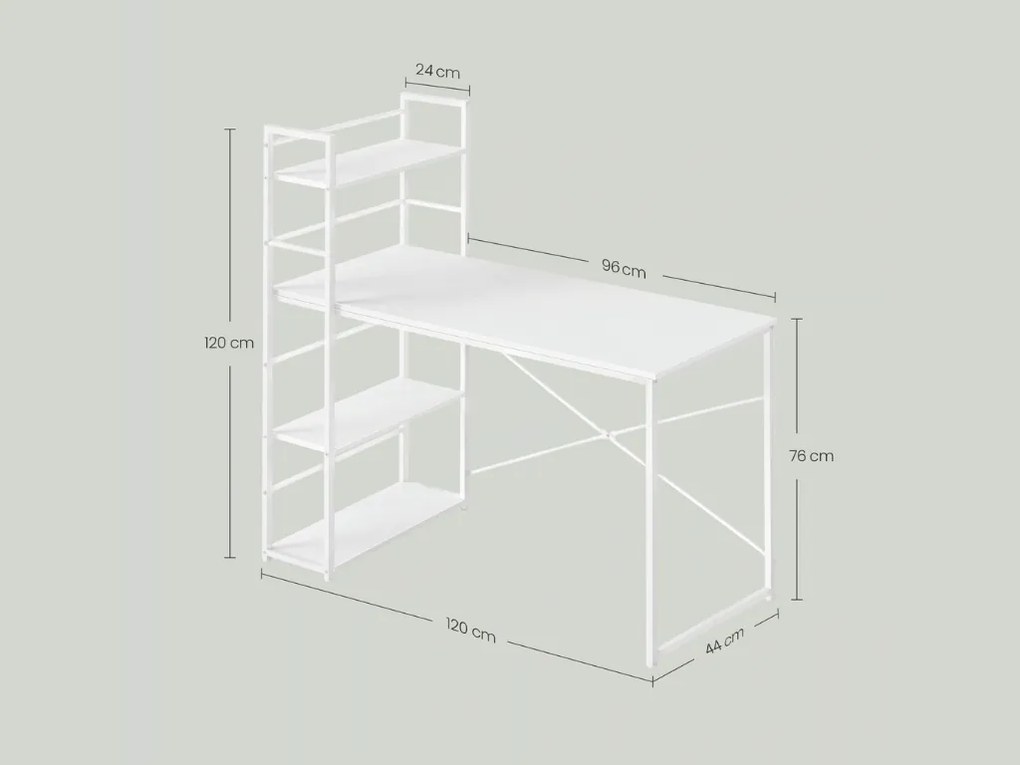 Psací stůl MAX 4.0 s regálem 120x44 cm, bílý