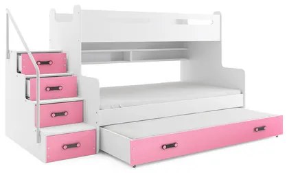 Dětská patrová postel MAX III s výsuvnou postelí 80x200 cm - bílá Ružové