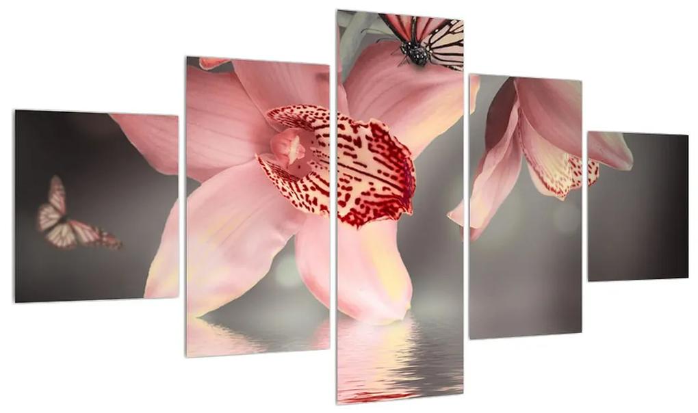 Obraz květů a motýla (125x70 cm)