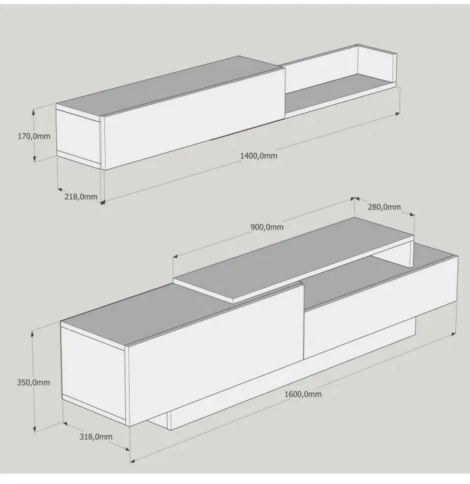 TV stěna / Sestava pod TV Elda - White, Walnut