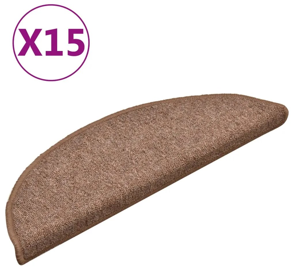 vidaXL Marketos Kobercové nášlapy na schody 15 ks hnědé 56 x 17 x 3 cm