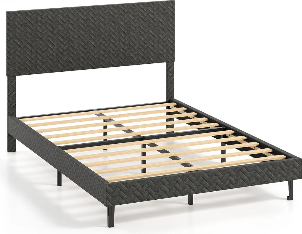 Costway Sametový rám postele s výškově nastavitelným čelem ve – 140 × 200 cm