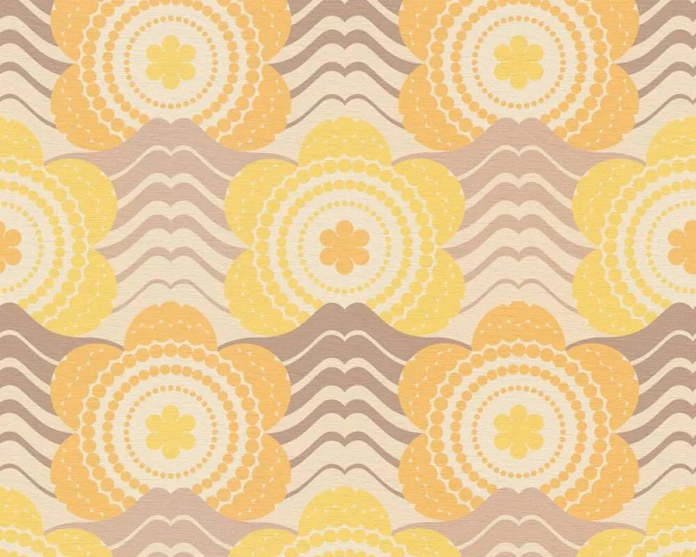 Vliesová tapeta retro, kytičky - žlutá, oranžová, béžová 395395 / Tapety na zeď 39539-5 retro Chic (0,53 x 10,05 m) A.S.Création