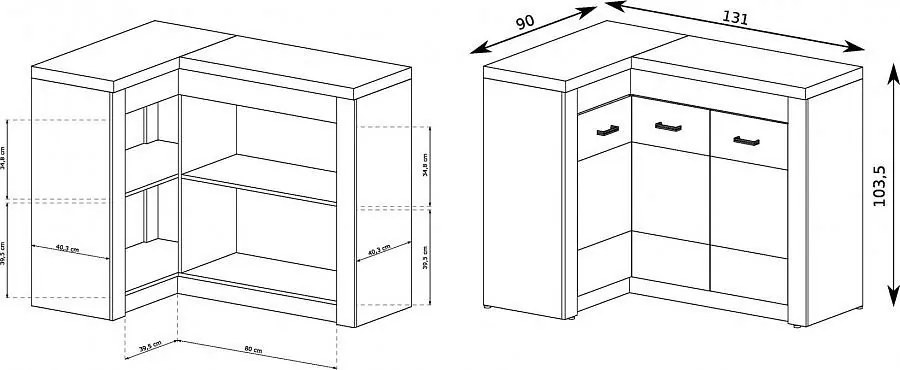 Casarredo - Komfort nábytek Rohová komoda INDIANAPOLIS I-15 jasan bílý | Provedení: roh nalevo