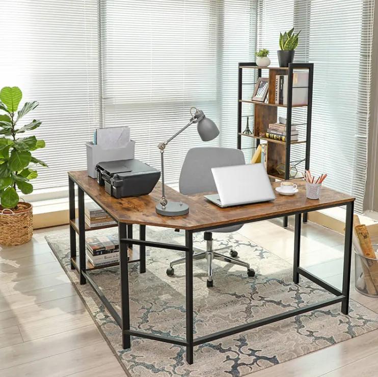 Vasagle Rohový kancelářský stůl s policemi 138x138x75cm rustikální hnědá