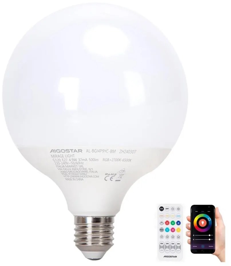 LED RGBW Stmívatelná žárovka MESH G120 E27/4,9W/230V 2700-6500K + DO - Aigostar