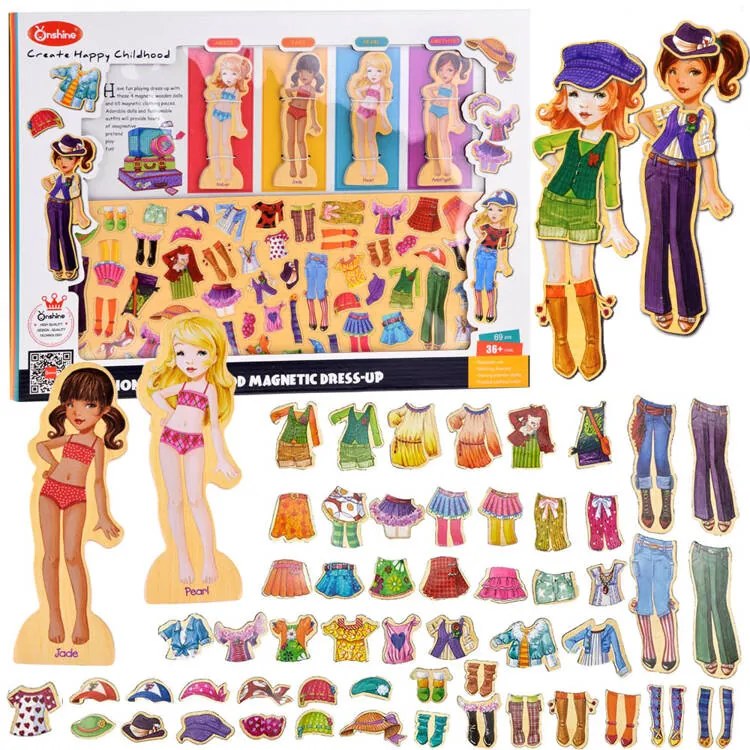 JOKO Dřevěné magnetické puzzle Fashion 65 ks