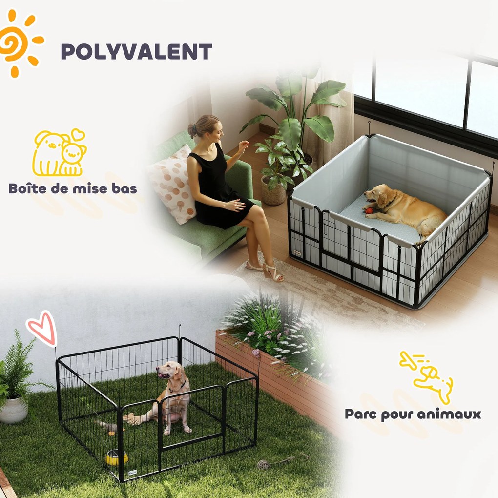 PawHut Cvičební Box pro Štěňata, Box se Zámkem, Oxford 600D Tkanina, Pratelná Podložka, Ohrádka pro Psy, Ocel, 122 x 122 x 60 cm, Černá | Aosom
