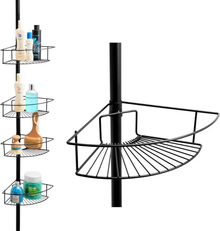 Erga Scopic, rohová teleskopická sprchová tyč 4 policová XL, černá matná, ERG-YKA-CH.SCOPIC-XL-BLK