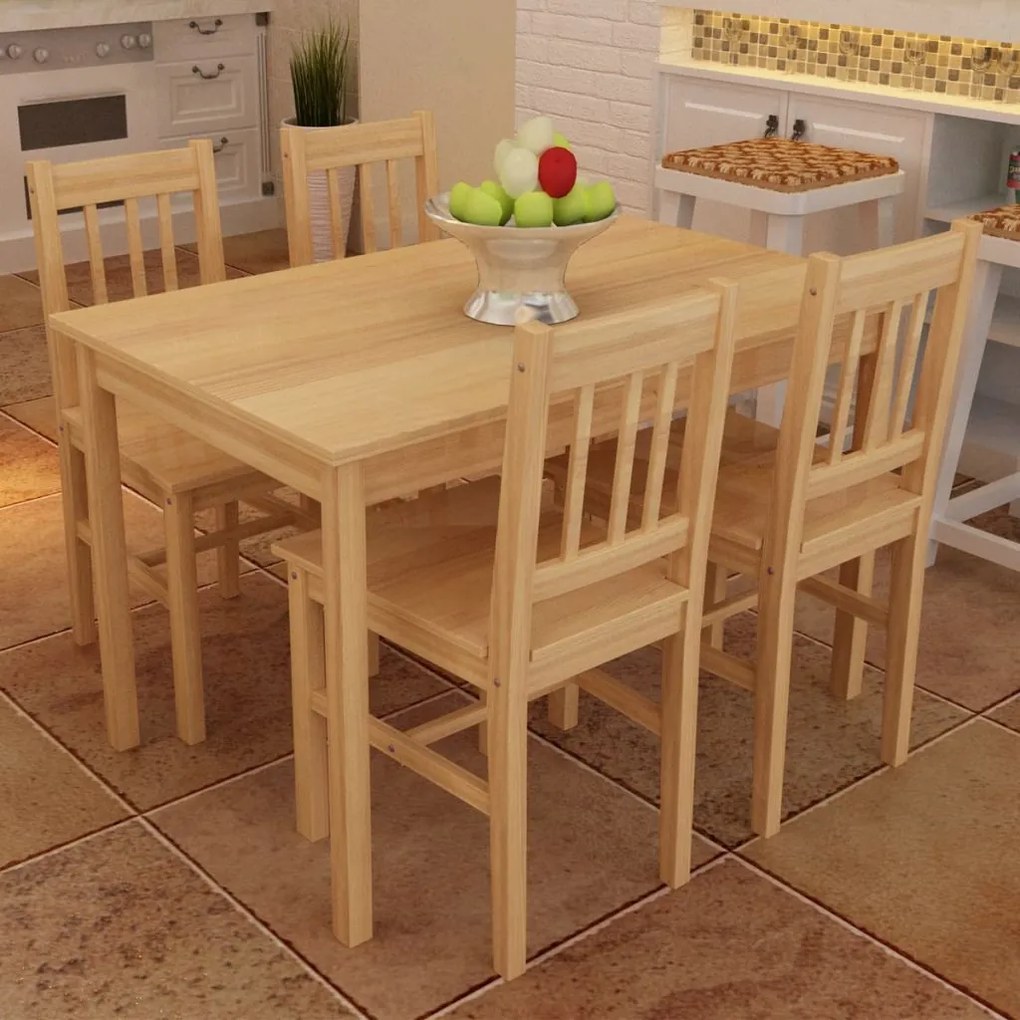 241220 vidaXL Dřevěný jídelní stůl se 4 židlemi v přírodním odstínu