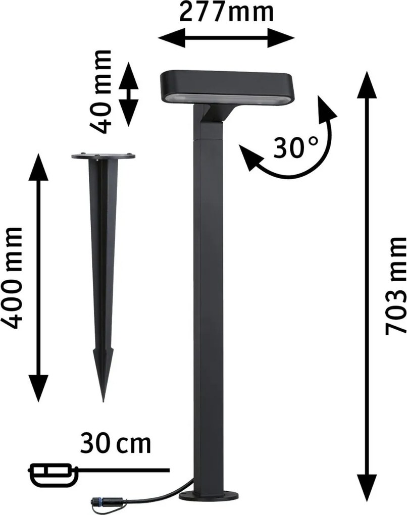 P 94546 Plug & Shine LED stojací svítidlo Ito horizontální orientace IP65 3000K 6W antracit - PAULMANN