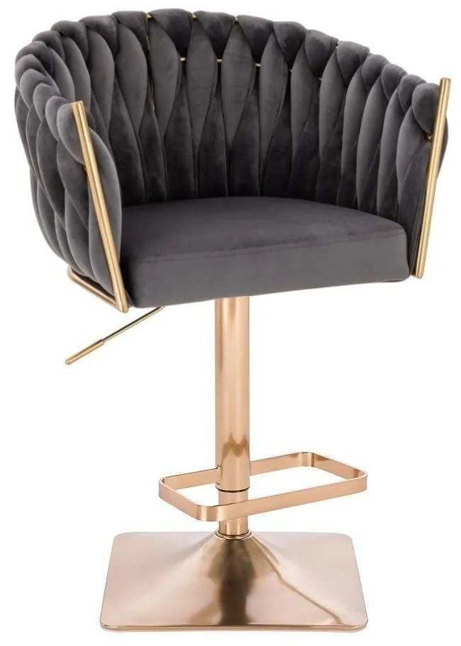LuxuryForm DESIGN Barová židle NORDEN VELUR na zlaté hranaté podstavě - tmavě šedá