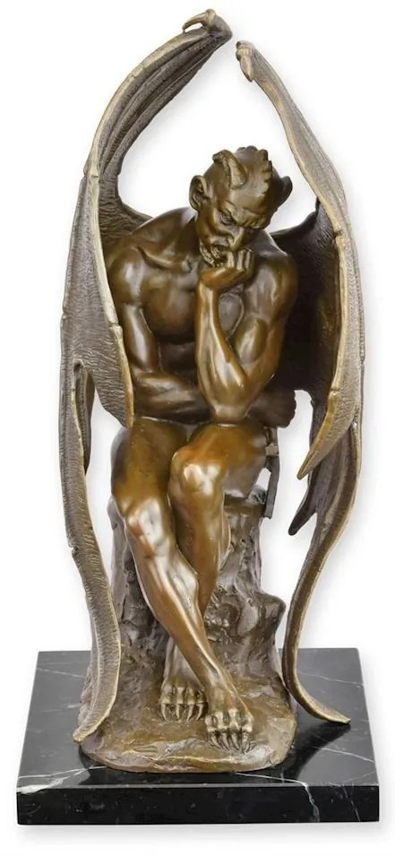 Bronzová socha -  Zadumaný Satan soška démona
