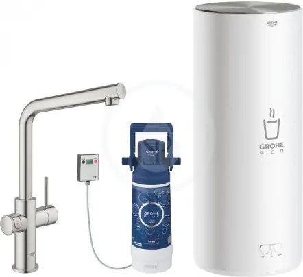 Grohe Red - Dřezová baterie Duo s ohřevem vody a filtrací, zásobník L, supersteel, 30325DC1