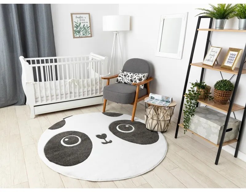 Dywany Łuszczów, Dětský kusový koberec Petit Panda white kruh, 140x140 (průměr) kruh, černobílá, dětský pokoj