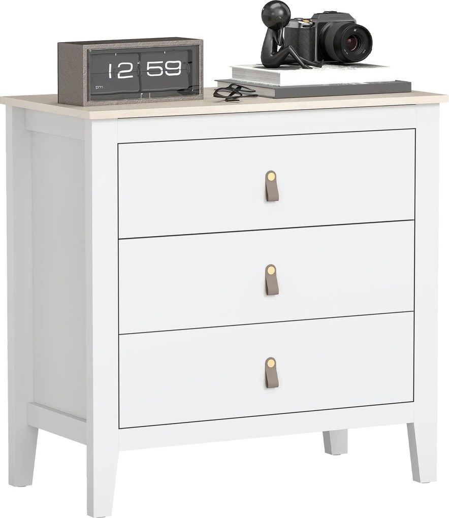 HOMCOM Komoda se 3 zásuvkami pro ložnici s PU úchyty, 80x40x78,5 cm, bílá | Aosom