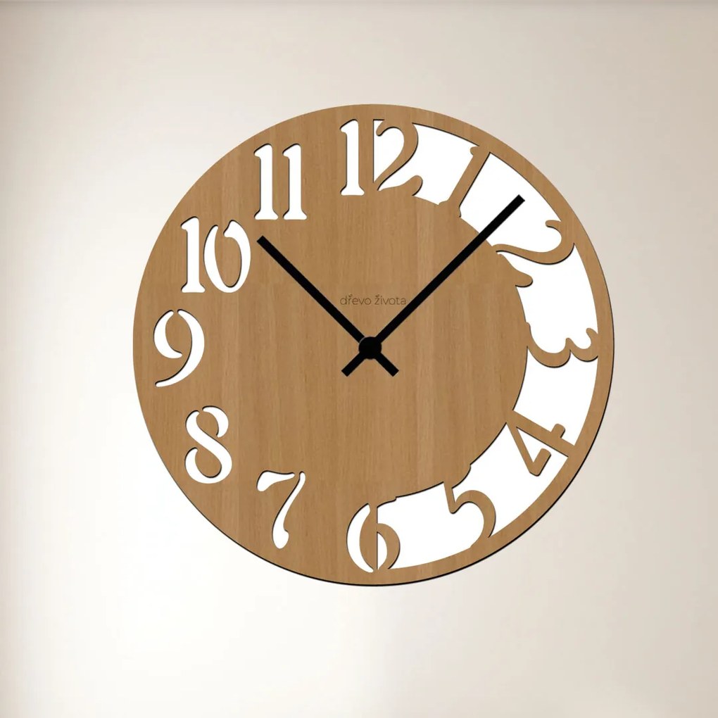 dřevo života Nástěnné hodiny CLOCK Zvolte barvu dekoru: Bílá, Zvolte velikost hodin (cm): 35x35, Barva ručiček: Černé