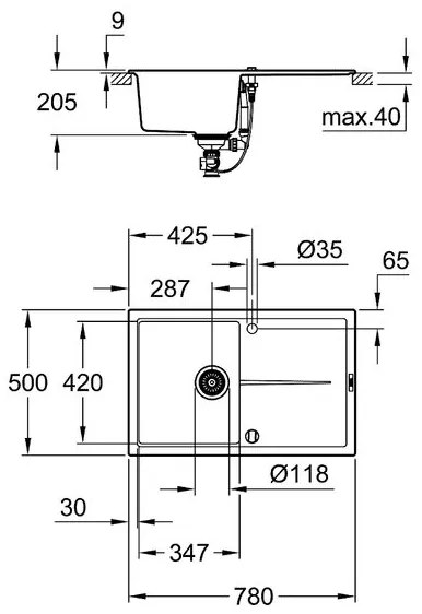 Grohe K400 Kompozitní dřez s odtokem 31639AT0