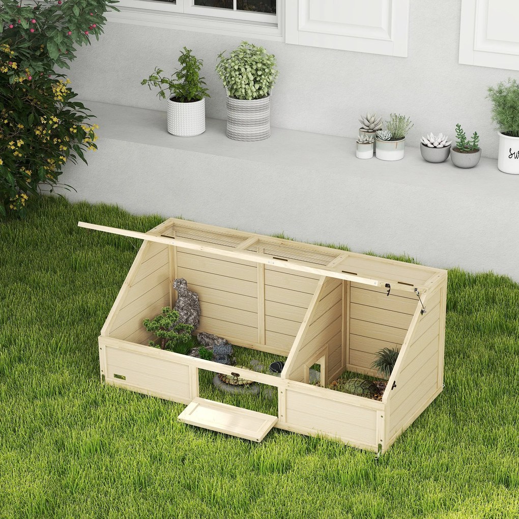 PawHut Krabička na želvy, venkovní výběh pro želvy, bezpodlahový design, snadno otevřitelné, dům pro želvy, přírodní