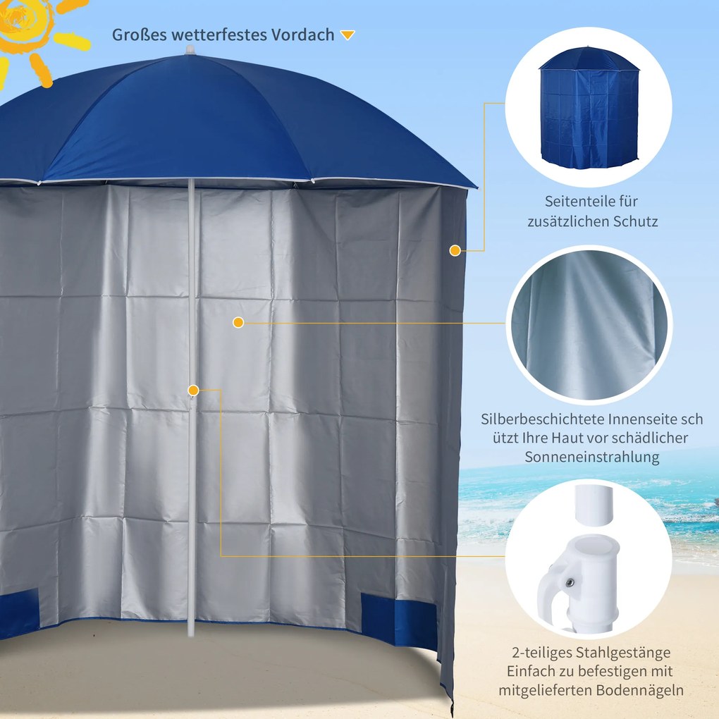 Outsunny slunečník Plážový slunečník s bočnicí, polyester, modrý, 2,2xH2,2m| Aosom