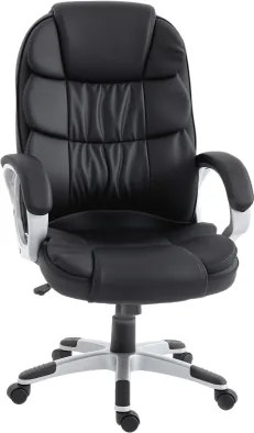 HOMCOM Ergonomická otočná kancelářská židle z PU kůže, houpací funkce, výškově nastavitelná, nosnost 120 kg, černá