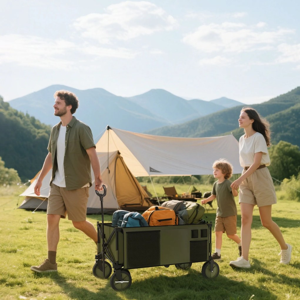 Skládací vůz Outsunny, ruční vozík s koly, brzdami, taškou, přepravní vozík 125L s kapacitou až 120 kg, XXL přívěs pro zahradu, vozík na pláž, kempov…