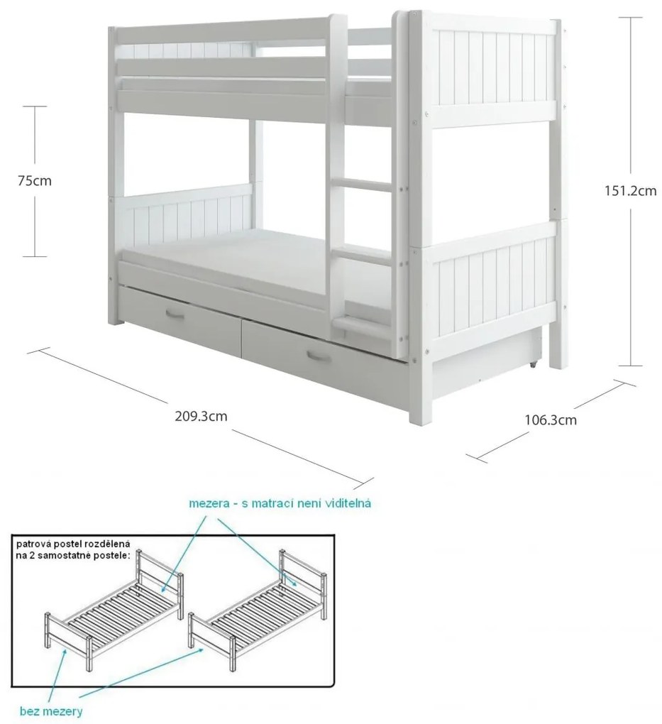 FN Patrová postel s úložným prostorem Romantic 458 bílá