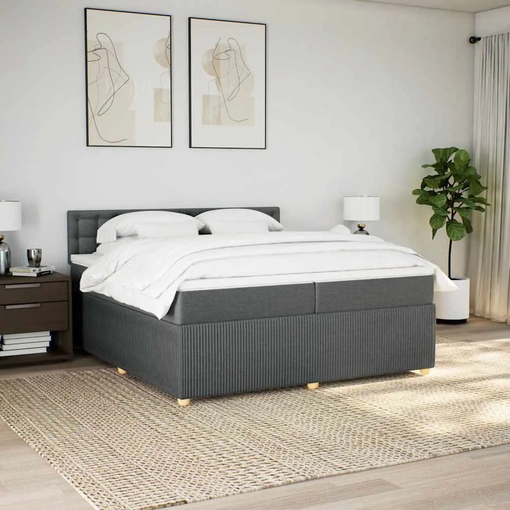 Box spring postel s matrací tmavě šedá 200x200 cm textil 3289878