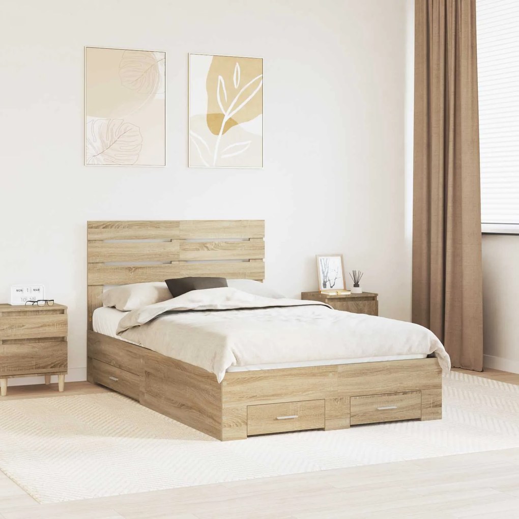 Rám postele s čelo Sonoma dub 135 x 190 cm Kompozitní dřevo 3411653