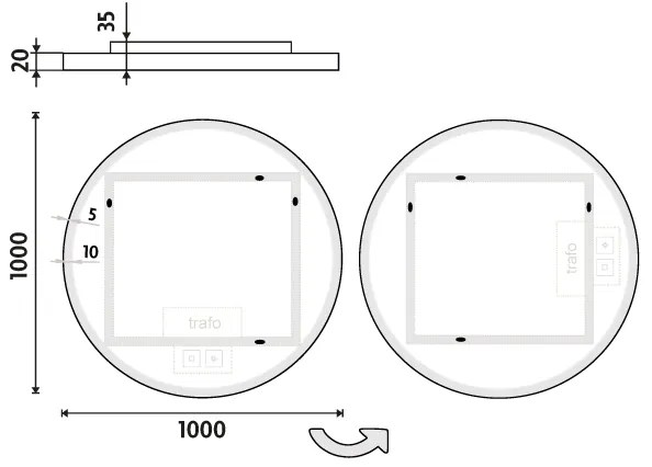 Nimco Bílé kulaté LED zrcadlo pr. 1000 mm se dvěma dotykovými senzory - ZPB 28004RVX-05