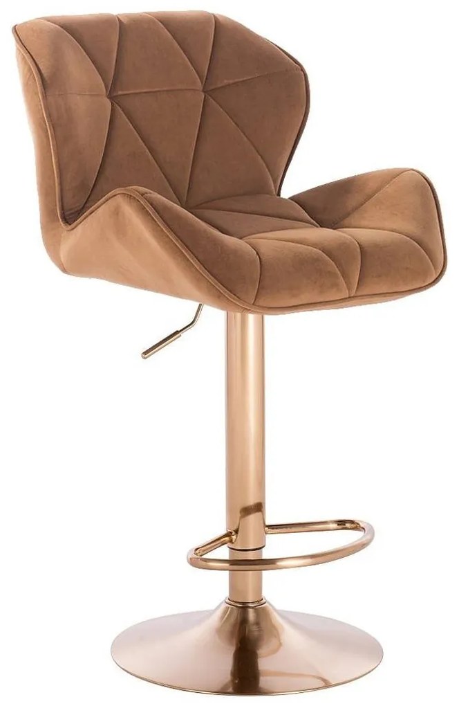 LuxuryForm DESIGN Barová židle MILANO VELUR na zlaté kulaté podstavě - medová