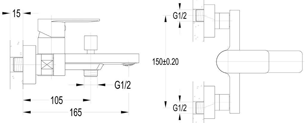 Aqualine, DAPHNE nástěnná vanová baterie, chrom, DH101