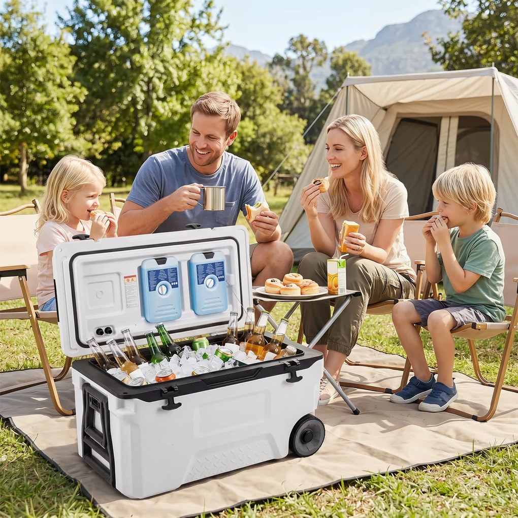 Costway Chladicí box 50 L Velký termobox z plastu s kolečky a madlem Izolovaný
