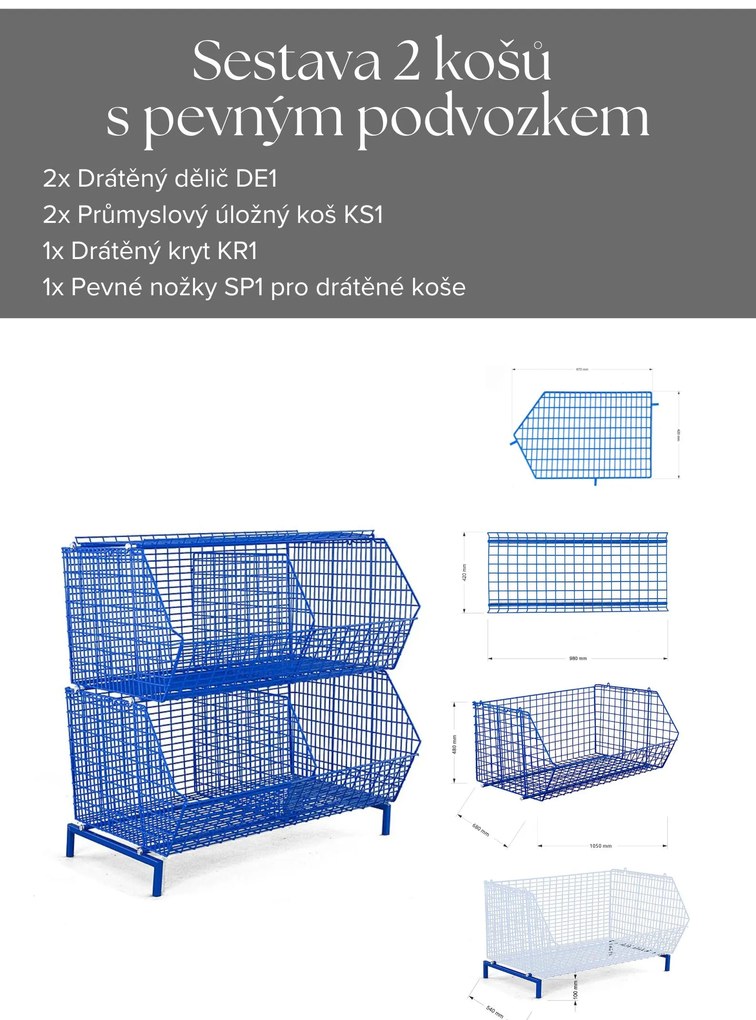 FEROPLAST spol. s.r.o Průmyslový úložný koš KS1, kompletní set 2 košů na pevných nohách