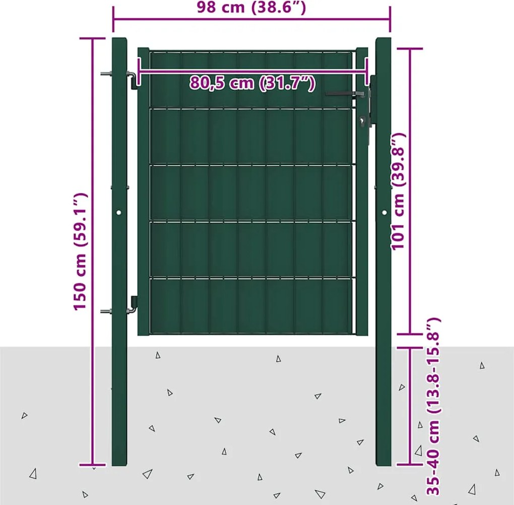 Plotová branka PVC a ocel 100 x 100 cm zelená 145228