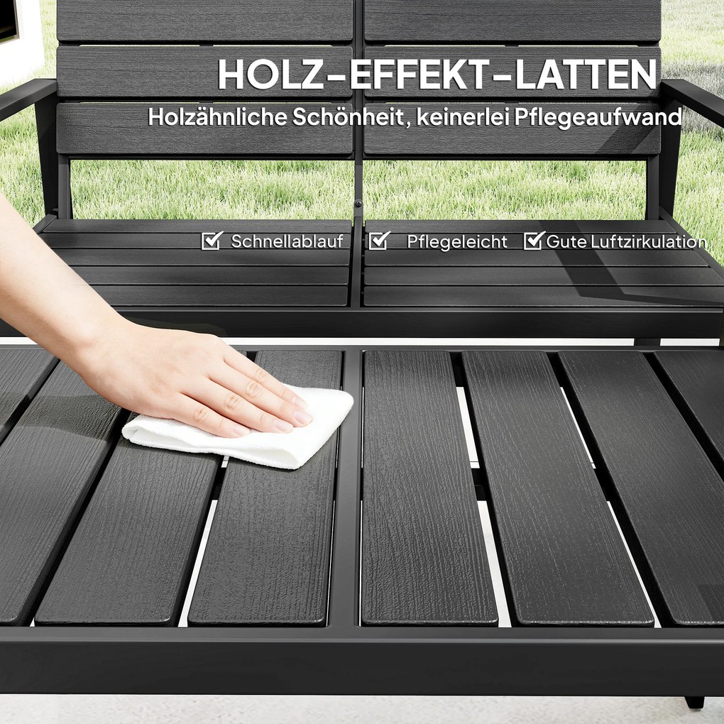 Outsunny Sada zahradního nábytku sedací souprava pro 4 osoby zahradní obývací pokoj s 2místnou pohovkou 2 křesla boční stolek lamelový design černý