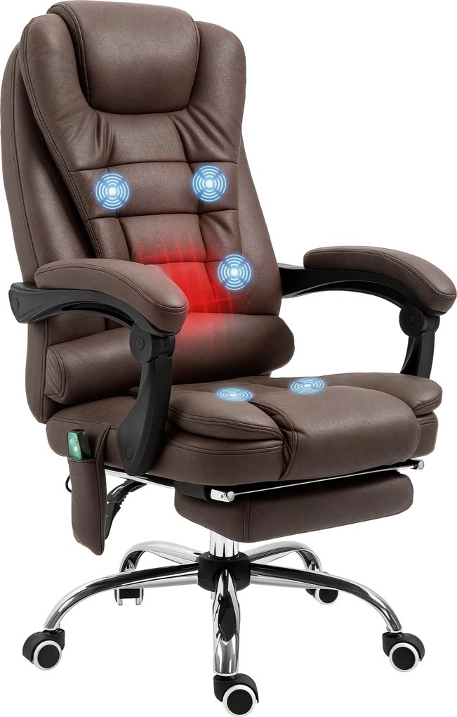 Kancelářská židle Vinsetto s masážní funkcí, ergonomická kancelářská židle s možností sklonu a vyhřívání, výškově nastavitelná počítačová židle s opěr