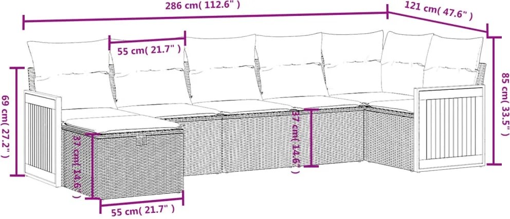 7dílná zahradní sedací souprava s poduškami šedá polyratan 3265750