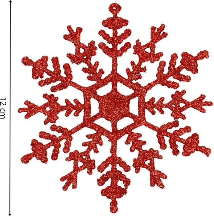 Sněhové vločky se třpytkami 12cm červené sada 3ks, vánoční ozdoby