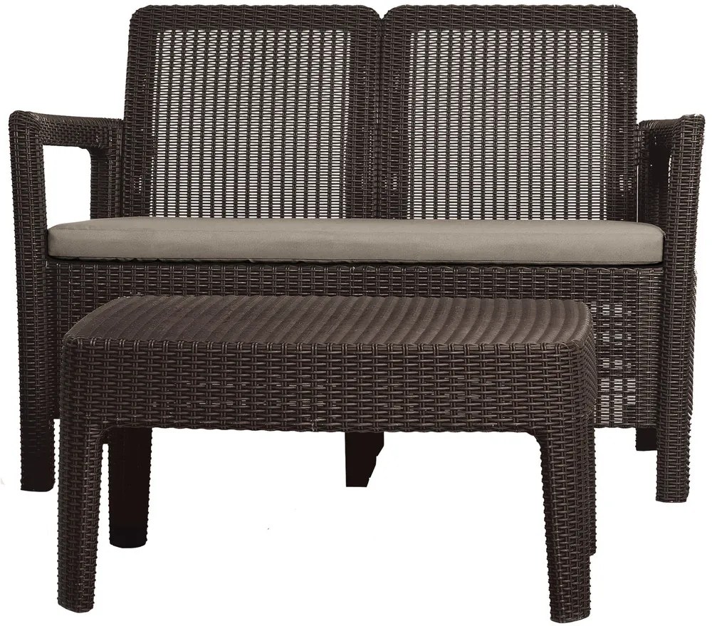 Zahradní set Tarifa sofa + stolek - hnědá / šedohnědé podušky