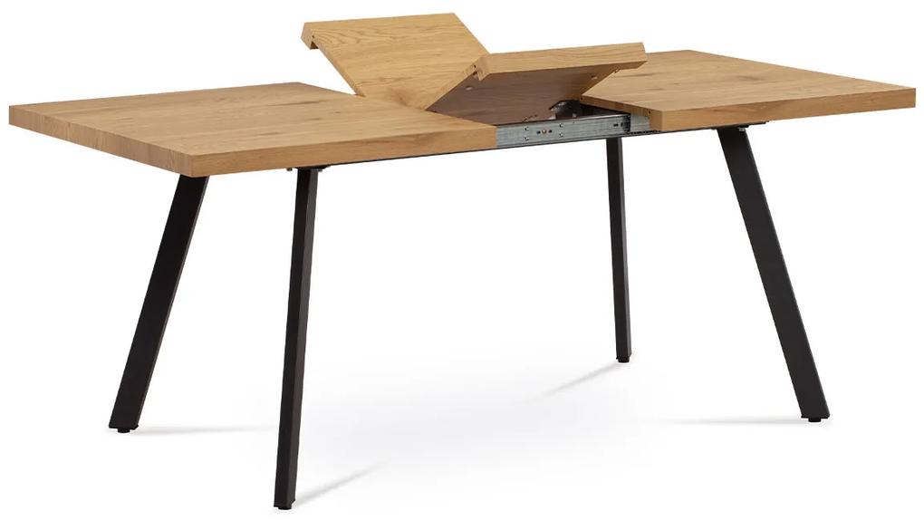 Jídelní stůl AT-1120 OAK 140+40x85 cm, 3D dekor dub, nohy kov antracit lak mat