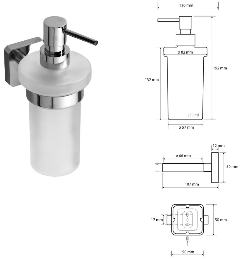 Sapho INSIA dávkovač mýdla 230ml, mléčné sklo, chrom IS019