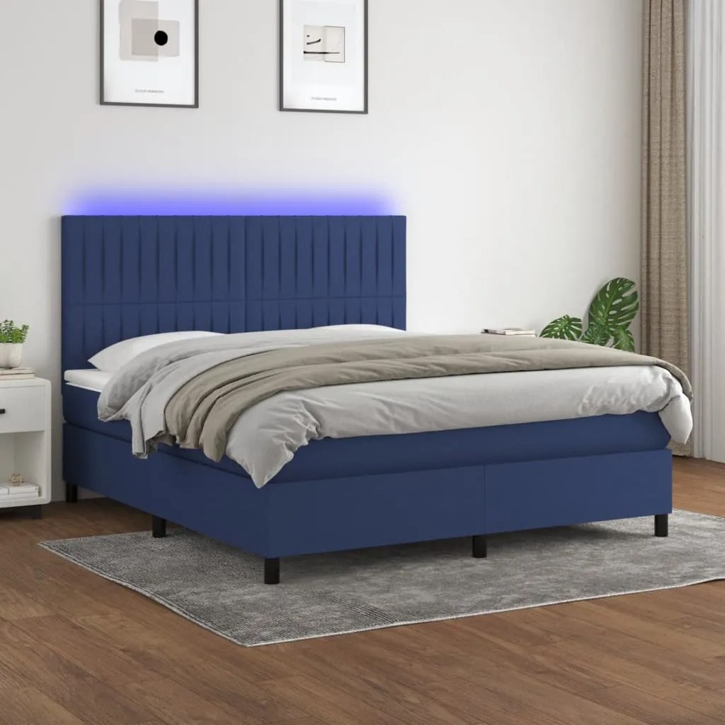 Box spring postel s matrací a LED modrá 180x200 cm textil,  3135059