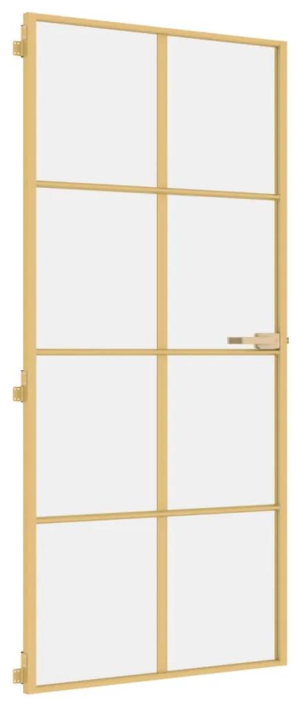 vidaXL Interiérové dveře úzké zlaté 93x201,5 cm tvrzené sklo a hliník