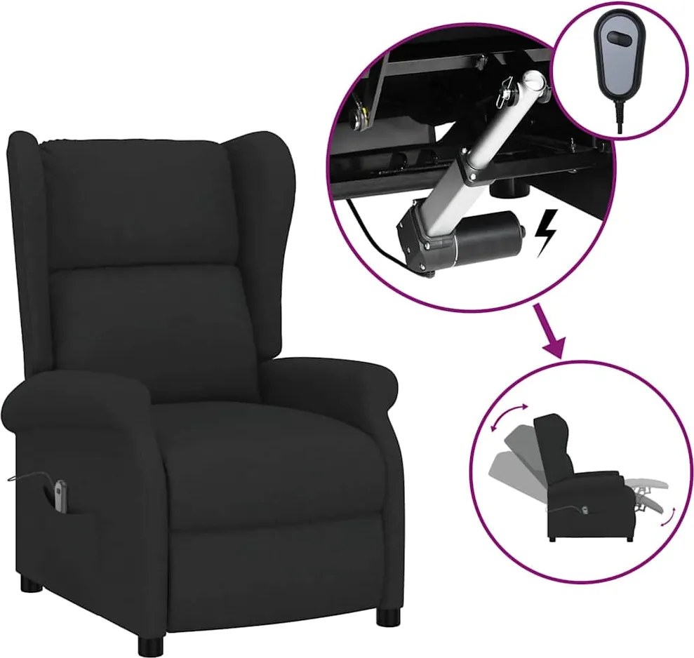 Elektrické polohovací křeslo ušák černé textil 3098321